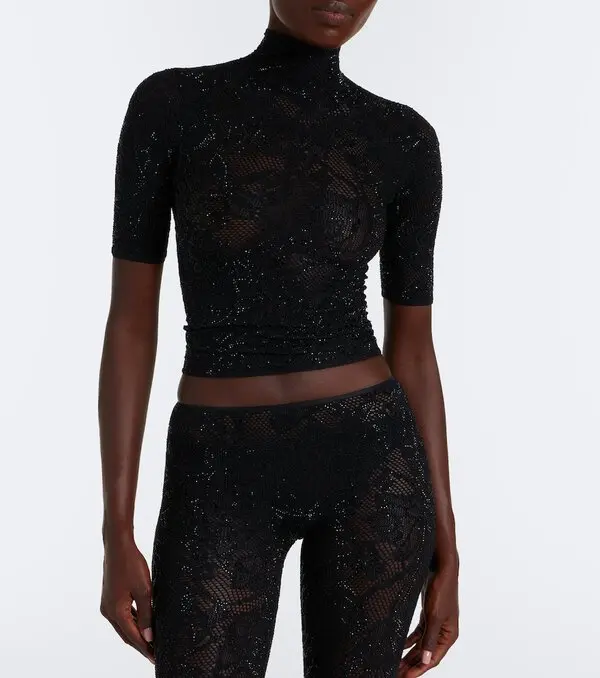 Gucci Embellished Silk-blend Lace Crop Top