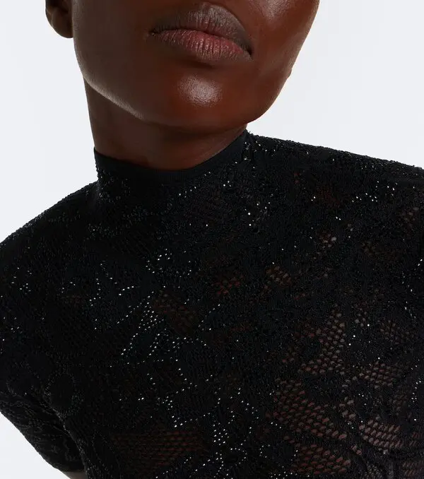 Gucci Embellished Silk-blend Lace Crop Top