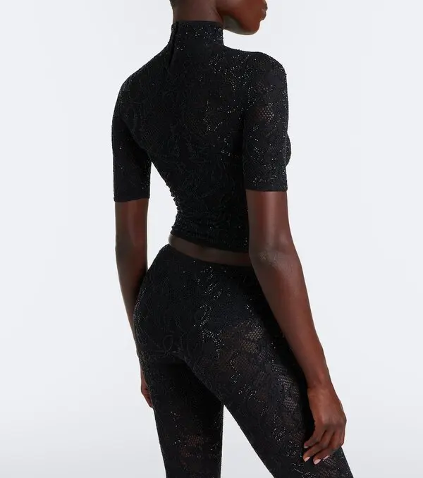 Gucci Embellished Silk-blend Lace Crop Top
