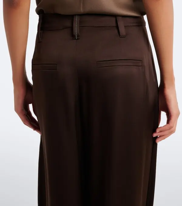 Brunello Cucinelli Monili Pleated Silk Wide-leg Pants