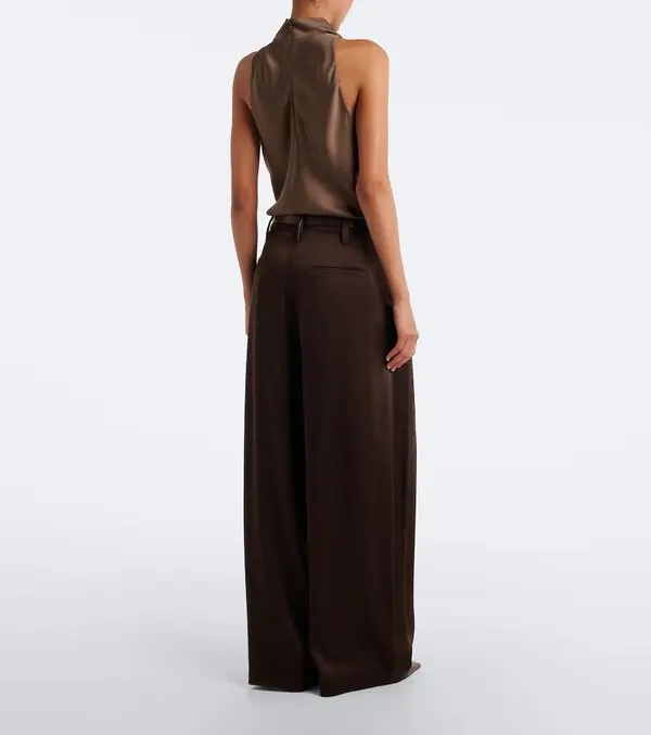 Brunello Cucinelli Monili Pleated Silk Wide-leg Pants