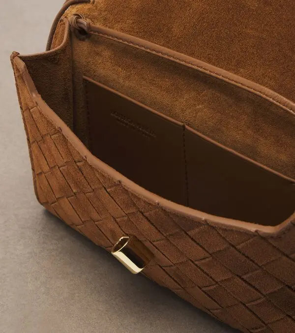 Bottega Veneta Andiamo Intrecciato Suede Pouch With Strap - Brown