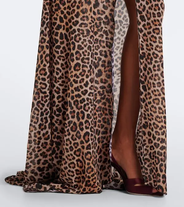 Blumarine Floral-appliqué Leopard-print Jersey Maxi Dress