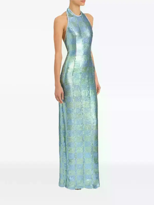 MARKARIAN Nerine Gingham Sequin Maxi Gown