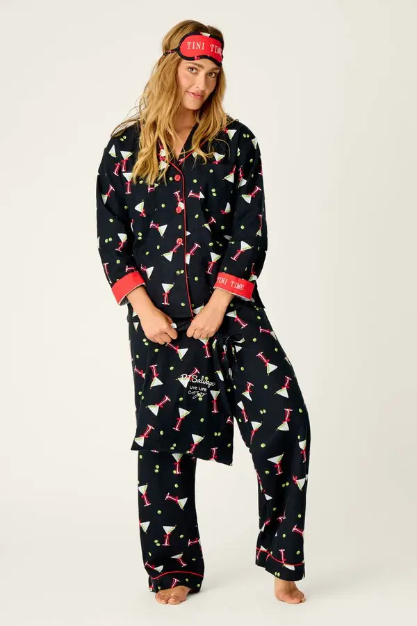 PJ Salvage Christmas Cocktails Martini Print 4-piece Pajama Set