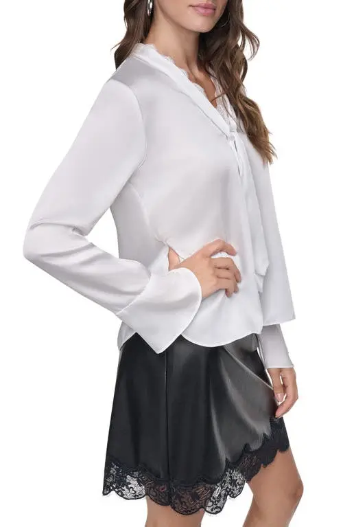 Dkny Lace Trim Tie Neck Top With Bell Sleeves
