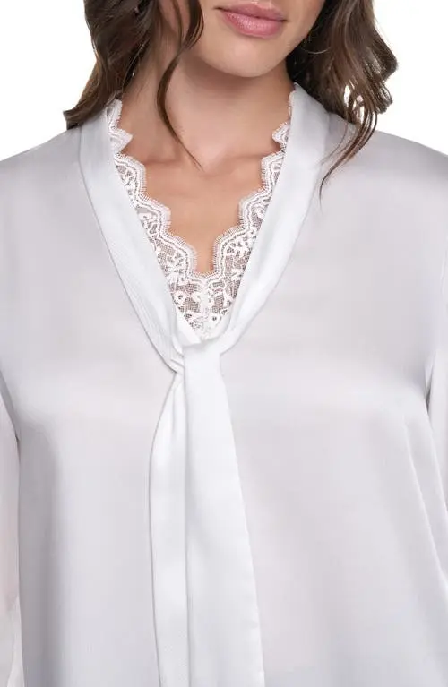 Dkny Lace Trim Tie Neck Top With Bell Sleeves