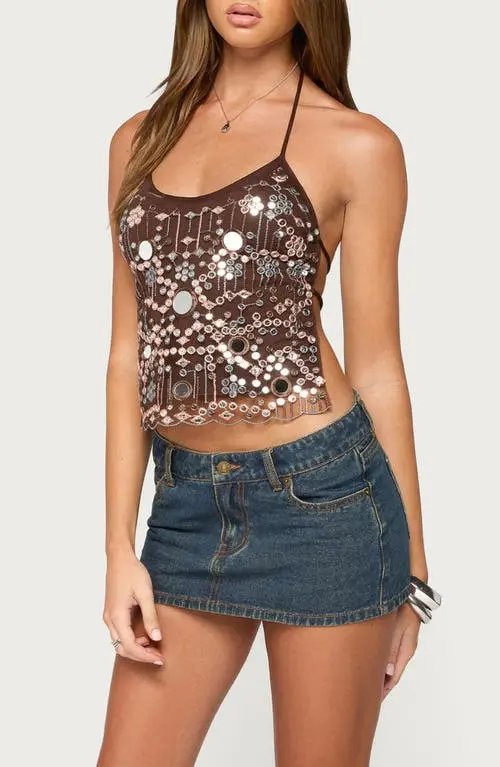 EDIKTED Zanel Embroidered Bead Halter Top