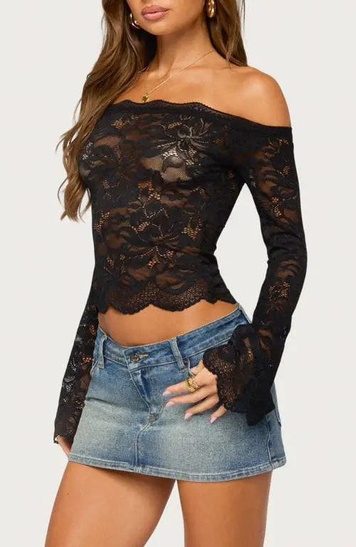 EDIKTED Jasha Lace Off The Shoulder Crop Top