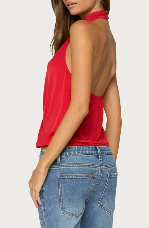 EDIKTED Lizah High Neck Cutout Wrap Top