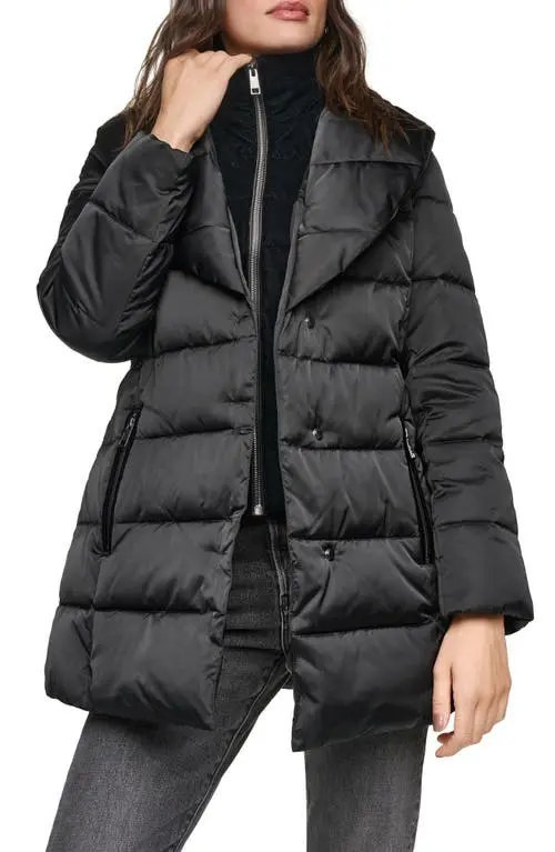 Andrew Marc Zamora Shawl Collar Belted Puffer Coat