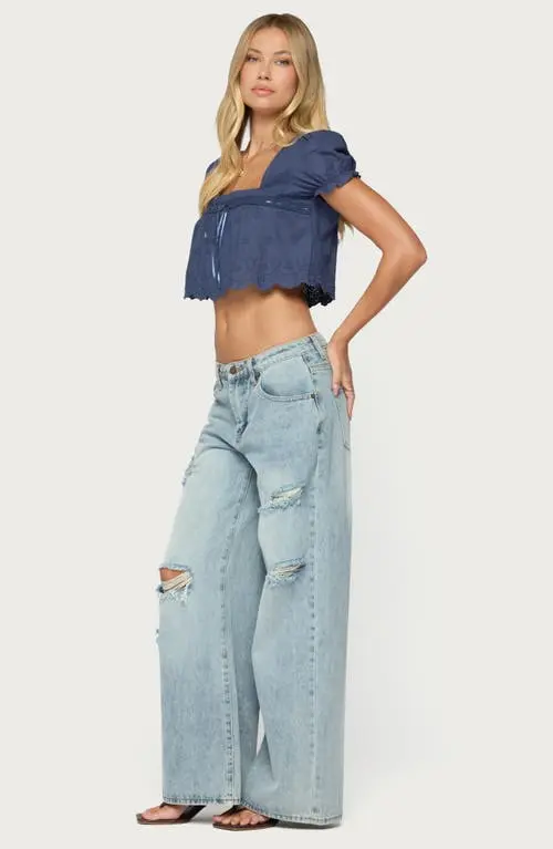 EDIKTED Joeli Cotton Eyelet Crop Top