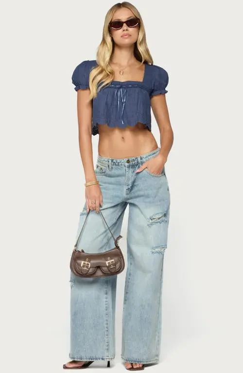 EDIKTED Joeli Cotton Eyelet Crop Top