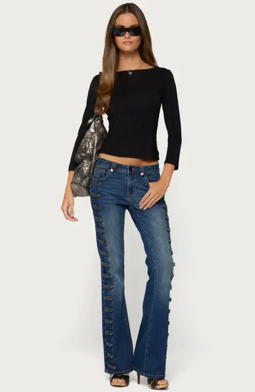 EDIKTED Bailie Lace Back Three-quarter Sleeve Top