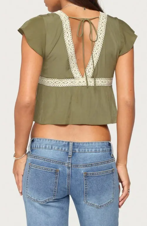 EDIKTED Kaela Lace Trim Flutter Sleeve Top