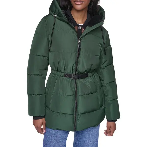 Dkny Water Resistant Hooded Puffer Jacket - Hunter