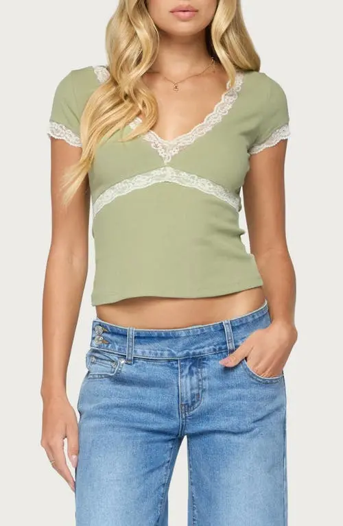 EDIKTED Juli Lacey Ribbed V-neck Top