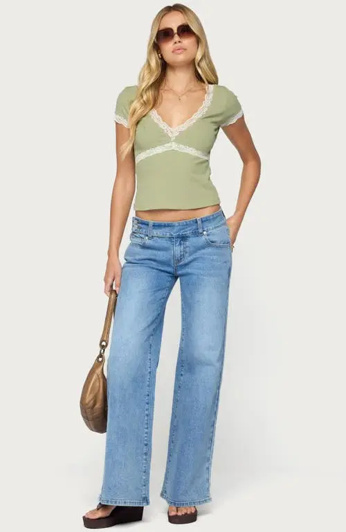 EDIKTED Juli Lacey Ribbed V-neck Top
