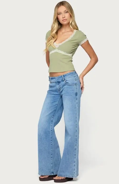 EDIKTED Juli Lacey Ribbed V-neck Top