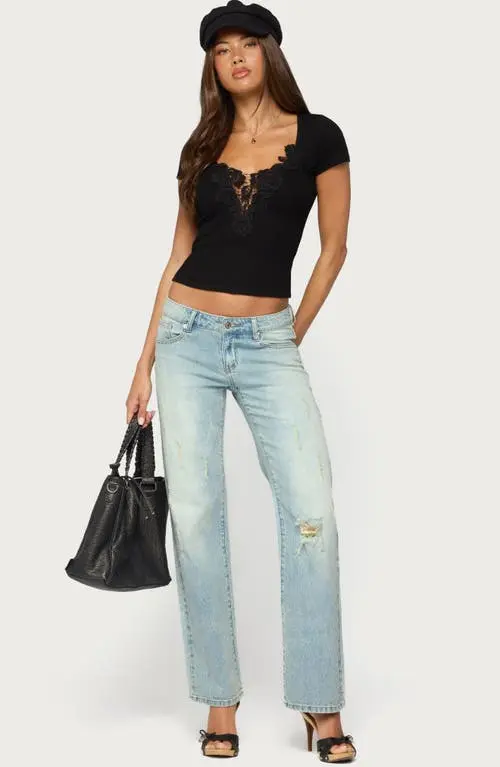 EDIKTED Aino Crochet Ribbed Top