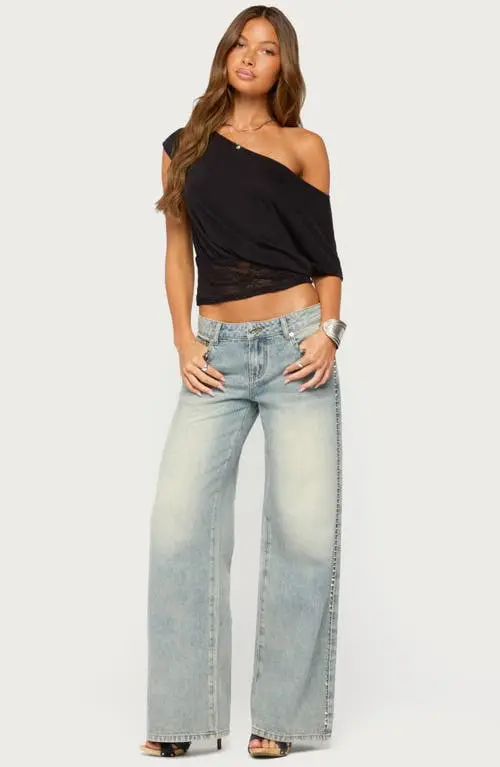EDIKTED Michy Lace Hem Off The Shoulder Top