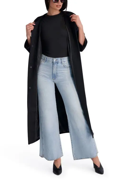 KENNETH COLE Jewel Neck Wool Blend Wrap Coat - Black
