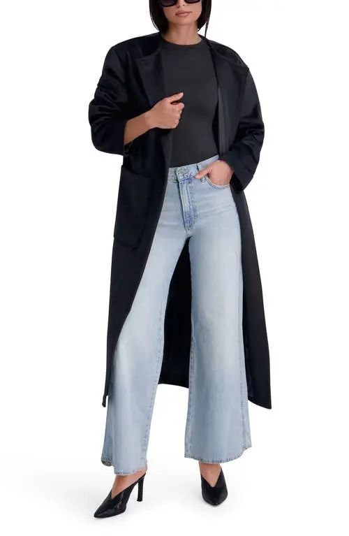 KENNETH COLE Jewel Neck Wool Blend Wrap Coat - Black