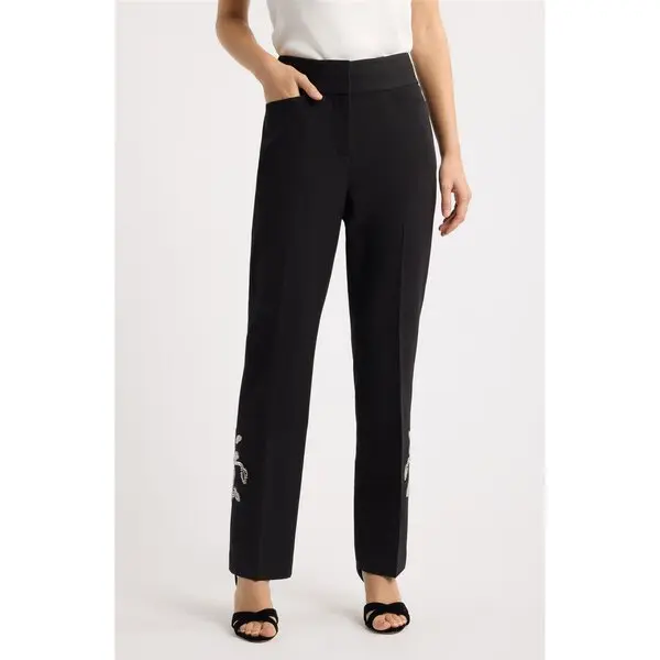 TAHARI ASL Embellished Mid Rise Straight Leg Pants
