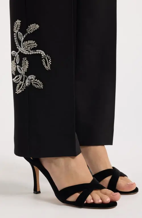TAHARI ASL Embellished Mid Rise Straight Leg Pants