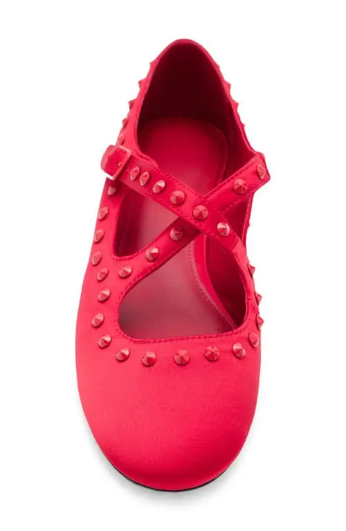 Mango Studded Satin Mary Jane Flat - Red