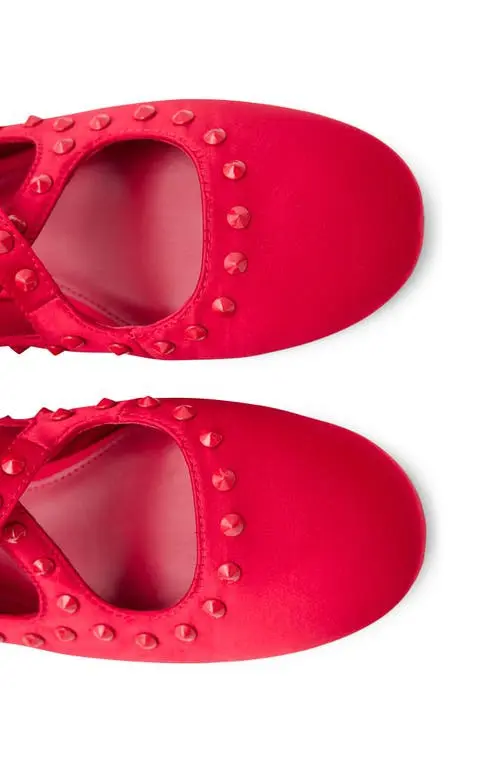 Mango Studded Satin Mary Jane Flat - Red