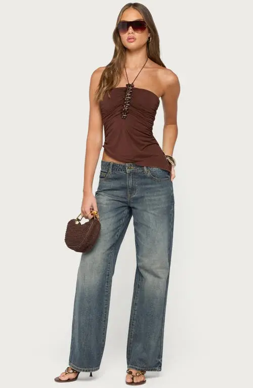 EDIKTED Calia Beaded Asymmetric Halter Top