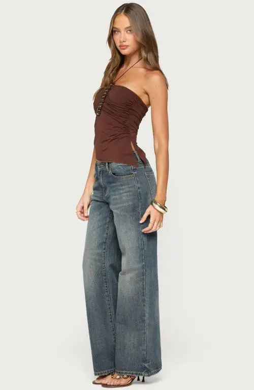 EDIKTED Calia Beaded Asymmetric Halter Top