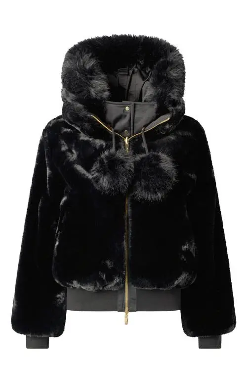Moose Knuckles Luxe Satin Reversible Faux Fur Bomber Jacket
