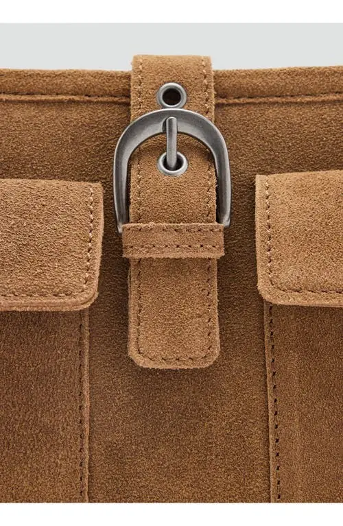 Mango Suede Buckle Shoulder Bag