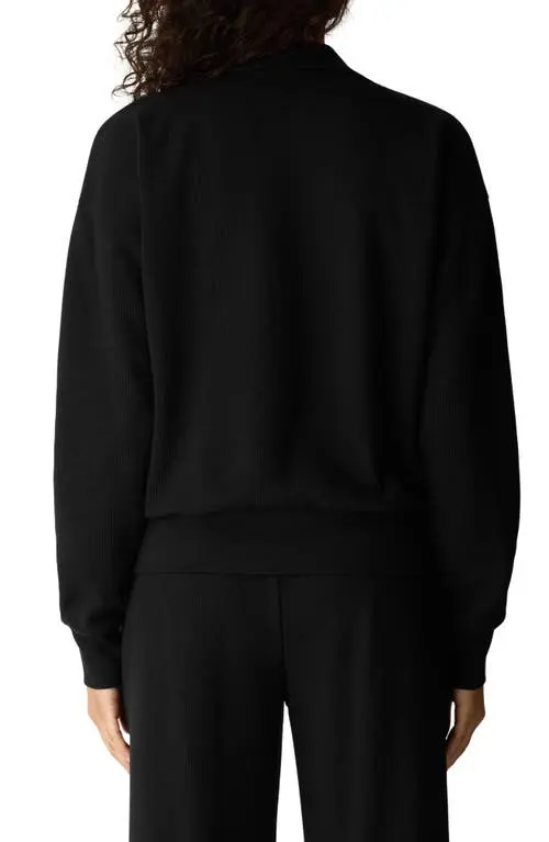 Eileen Fisher High Collar Henley Top - Black