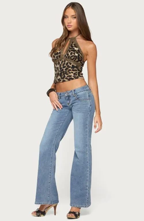 EDIKTED Keyhole Halter Top With Faux Leather Trim
