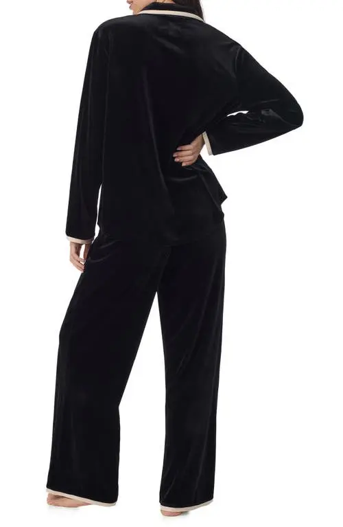 ROOM SERVICE Long Sleeve Notch Collar Pajamas - Black