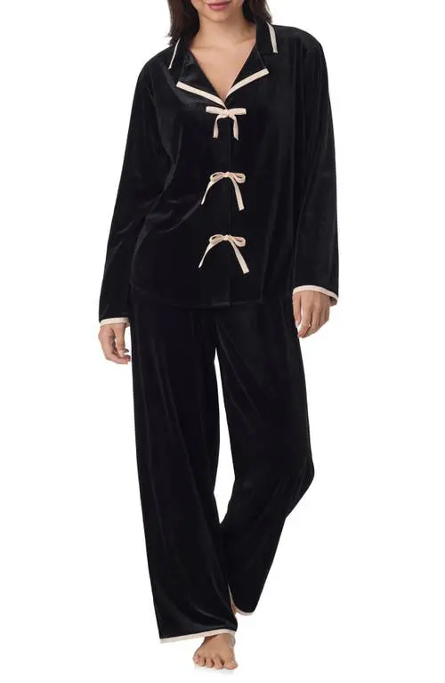 ROOM SERVICE Long Sleeve Notch Collar Pajamas - Black