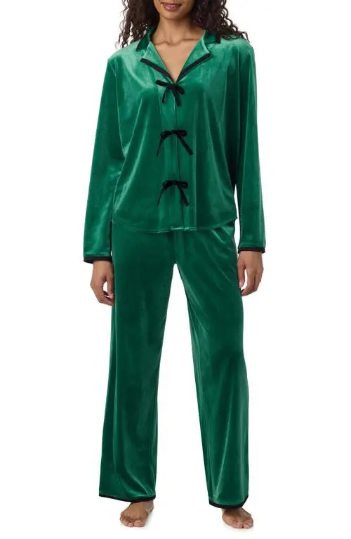 ROOM SERVICE Long Sleeve Notch Collar Pajamas - Evergrn