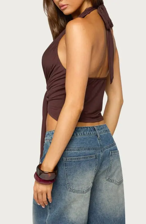 EDIKTED Dixi Buckle Draped Plunge Neck Halter Top