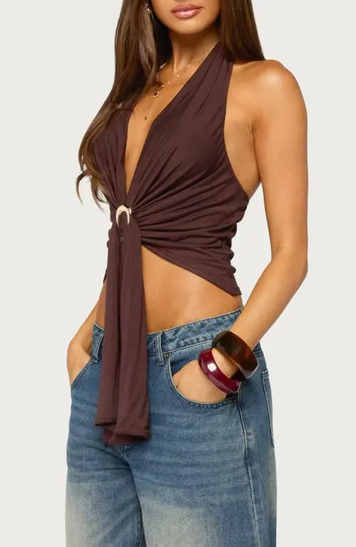 EDIKTED Dixi Buckle Draped Plunge Neck Halter Top