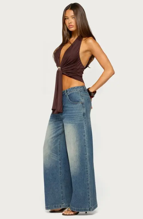 EDIKTED Dixi Buckle Draped Plunge Neck Halter Top