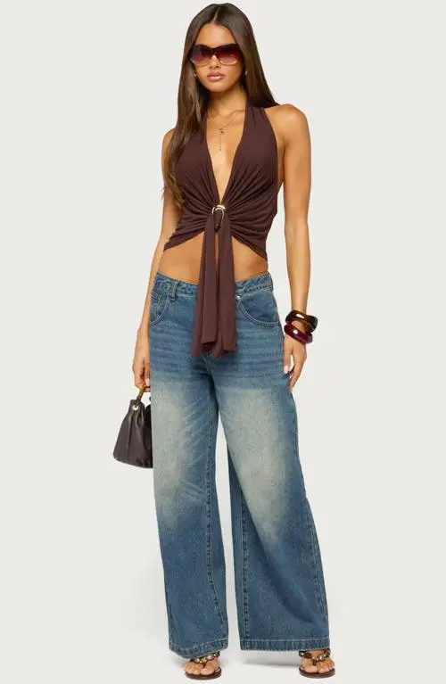 EDIKTED Dixi Buckle Draped Plunge Neck Halter Top