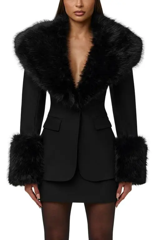 Naked Wardrobe Faux Fur Trim Blazer - Black
