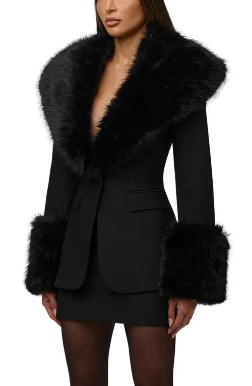 Naked Wardrobe Faux Fur Trim Blazer - Black