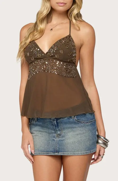 EDIKTED Tavish Sequin And Bead Halter Top