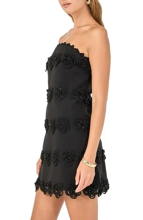 Endless Rose Floral Appliqué Sequin Strapless Minidress