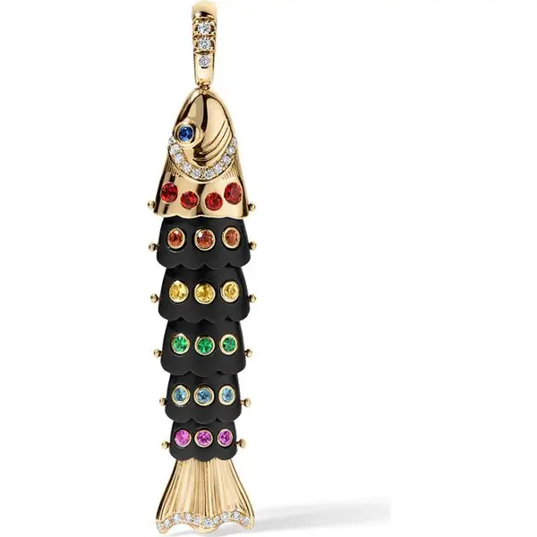 EDEN PRESLEY 14k Gold Sapphire And Diamond Large Fish Pendant - Rainbow