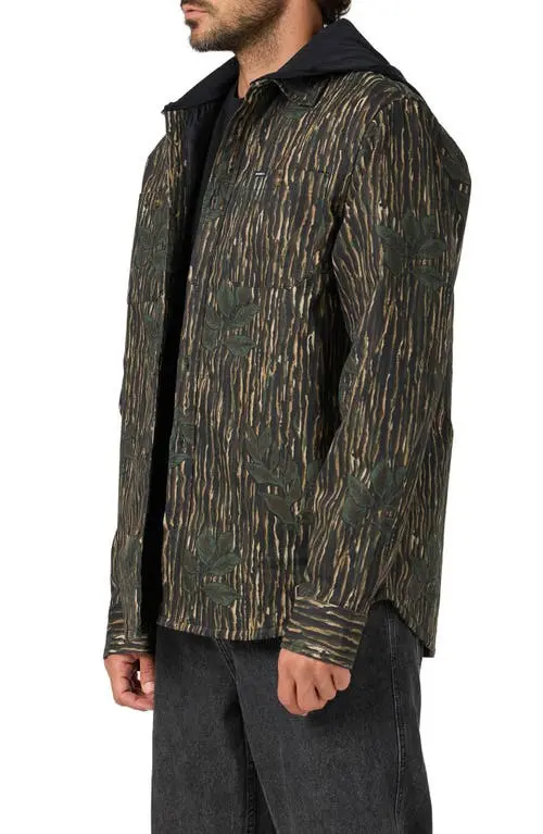 O'Neill Stripe Hooded Cotton Flannel Shirt Jacket - Camo